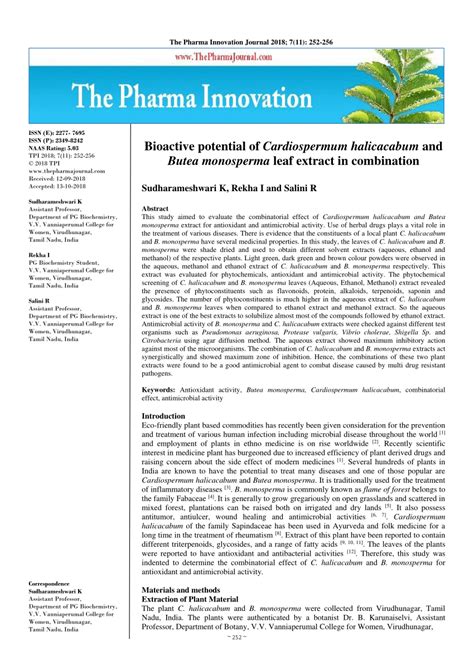 Pdf Bioactive Potential Of Cardiospermum Halicacabum And Butea Monosperma Leaf Extract In