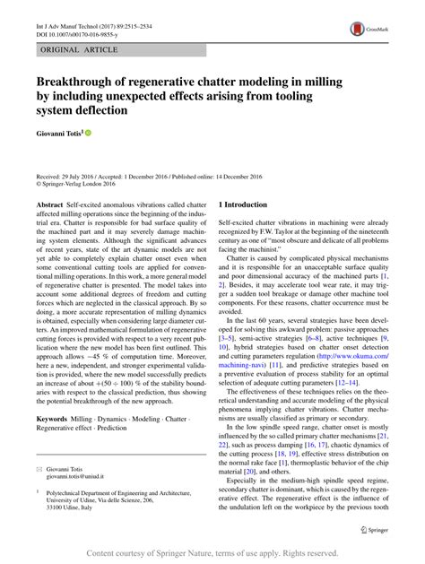 Breakthrough Of Regenerative Chatter Modeling In Milling By Including