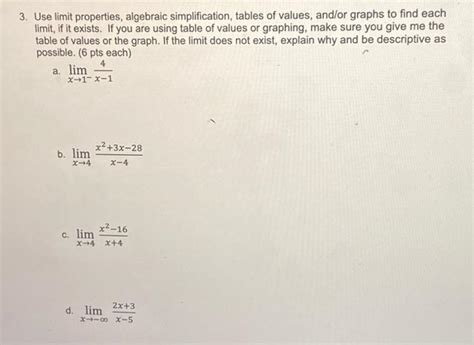 solved 3 use limit properties algebraic simplification