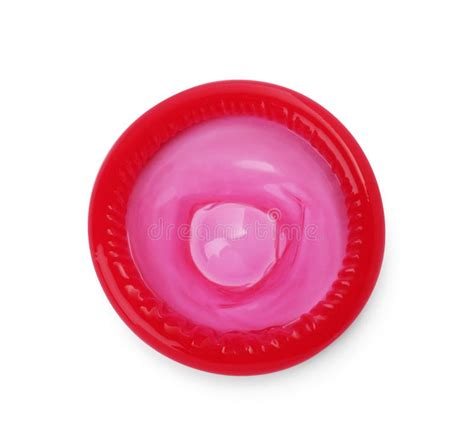 Unpacked Condom Isolated On White Top View Safe Sex Stock Image