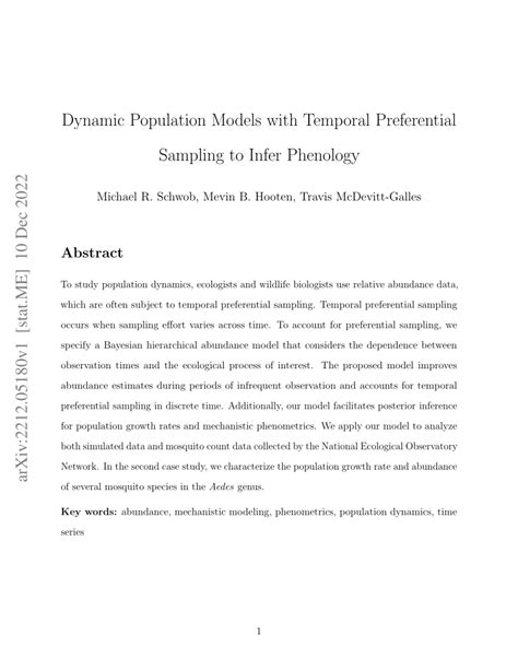 Pdf Dynamic Population Models With Temporal Preferential Sampling To Infer Phenology