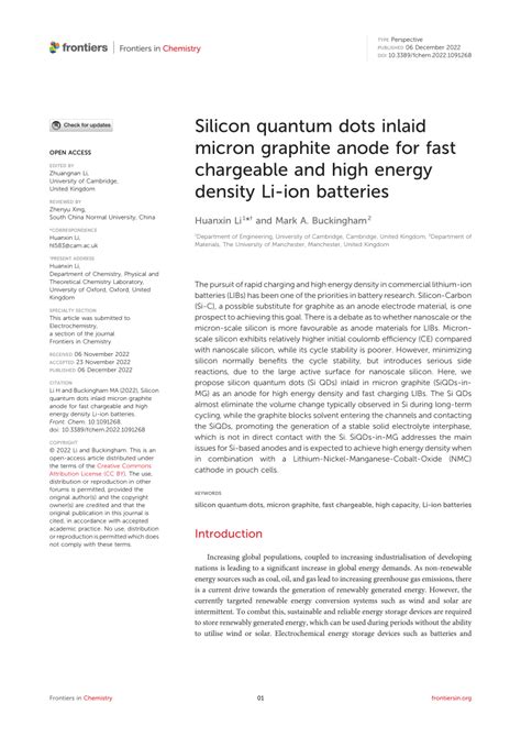 Pdf Silicon Quantum Dots Inlaid Micron Graphite Anode For Fast Chargeable And High Energy