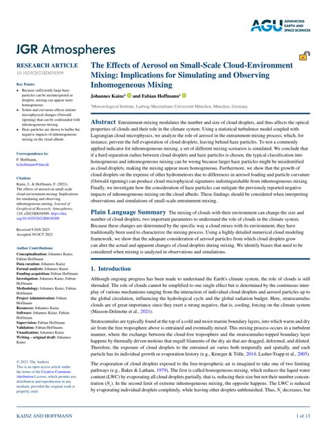 pdf the effects of aerosol on small‐scale cloud‐environment mixing