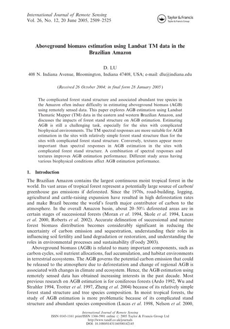 Pdf Aboveground Biomass Estimation Using Landsat Tm Data In The