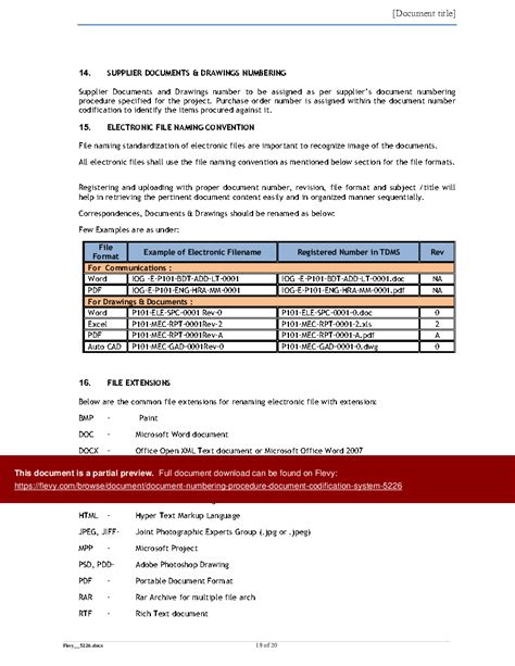 Word Template Document Numbering Procedure Document Codification System 20 Page Word