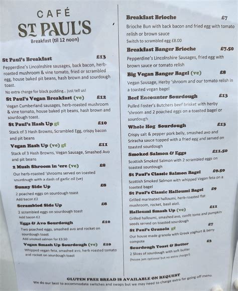 Cafe St Pauls Restaurant And Cafe Bar Lincoln Menu Prices