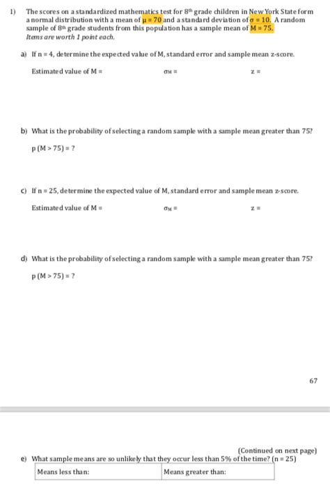 Solved 1 The Scores On A Standardized Mathematics Test For