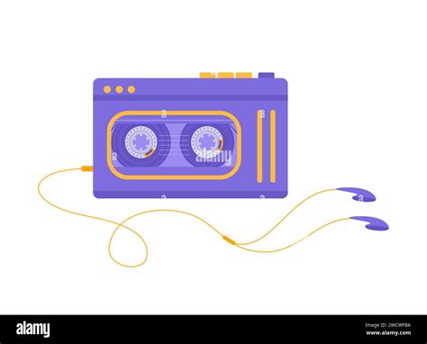 Purple And Yellow Audio Player With Headphones Isolated On White Background Flat Vector