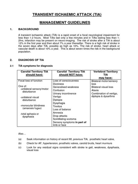 Tia Guidelines Bcap Pdf Stroke Diseases And Disorders