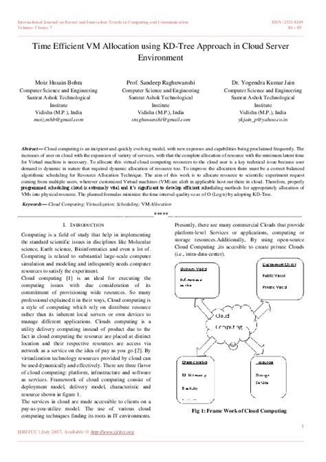 Pdf Time Efficient Vm Allocation Using Kd Tree Approach In Cloud