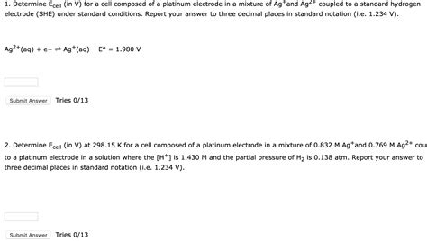 Solved 1 Determine Ecell In V For A Cell Composed Of A