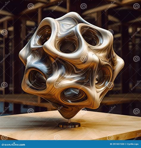Elegant Wooden Gyroid Design Sculpture Generative Ai Stock Illustration Illustration Of