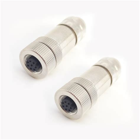 2 Pcs M12 8 Pin Female Connector A Code Shielding Metal Shell Sensor
