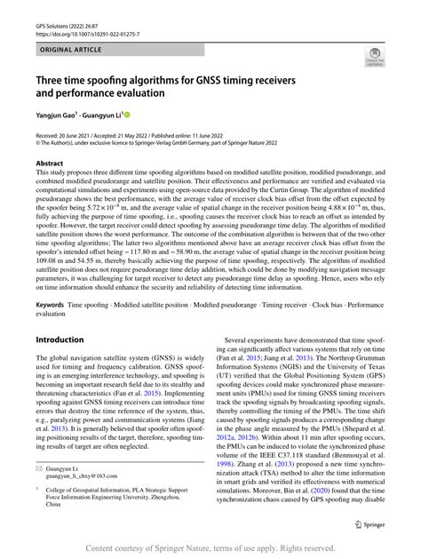 Three Time Spoofing Algorithms For Gnss Timing Receivers And Performance Evaluation