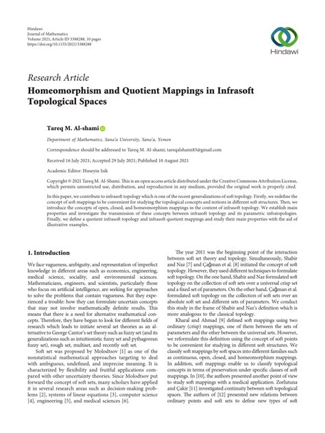 Pdf Homeomorphism And Quotient Mappings In Infrasoft Topological Spaces