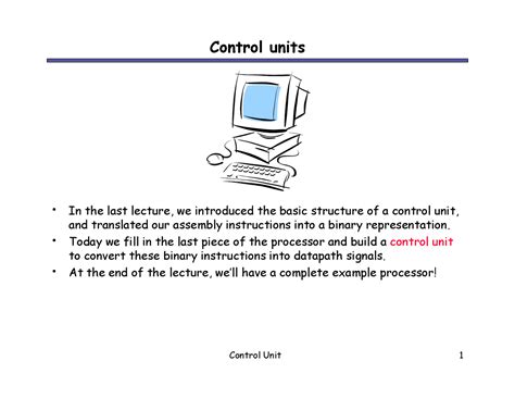 notes on control unit computer architecture i cs 231 docsity