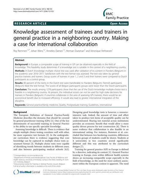 Pdf Knowledge Assessment Of Trainees And Trainers In General Practice In A Neighboring Country