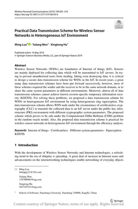 Practical Data Transmission Scheme For Wireless Sensor Networks In