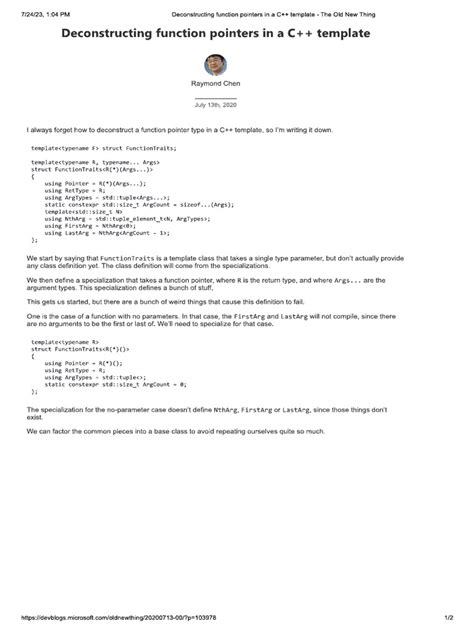 Deconstructing Function Pointers In A C Template Raymond Chen Pdf