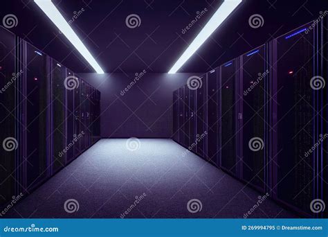 Dark Server Racks In Computer Network Security Server Room Data Center Generative Ai Stock