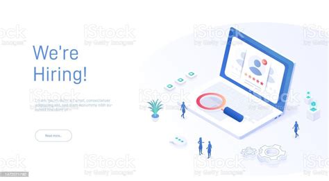 우리는 방문 페이지 템플릿을 고용하고 있습니다 노트북 화면에서 승인된 이력서 웹 배너 인포 그래픽에 사용할 수 있습니다