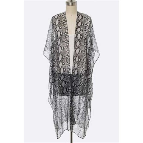 Swim Python Snake Printed Long Kimono Cardigan Sheer Animal Print