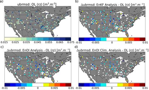 (a) unbiased root mean square difference (ubrmsd, m 3 m −3 ) between ...