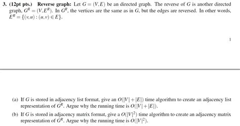 Solved 3 12pt Pts Reverse Graph Let Gve Be An