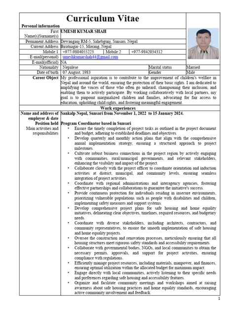 Cv Of Umesh Kumar Shah Updated 2024 Pdf Wash Capacity Building