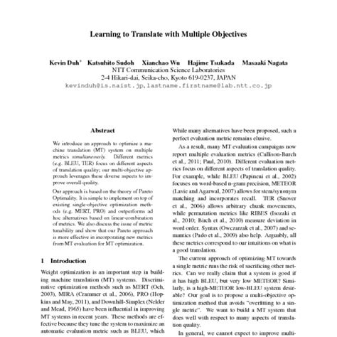 Learning To Translate With Multiple Objectives Acl Anthology