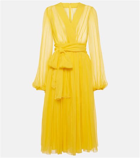 Silk Chiffon Midi Dress In Yellow Dolce Gabbana Mytheresa