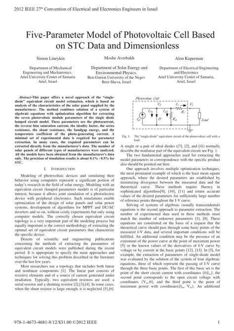 Pdf Five Parameter Model Of Photovoltaic Cell Based On Stc Data And Dimensionless