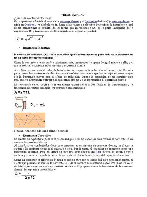 Tipos De Reactancia En Electricidad Pdf Ciencia Y Matemáticas