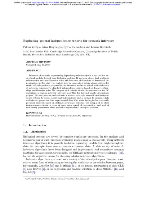 Pdf Exploiting General Independence Criteria For Network Inference