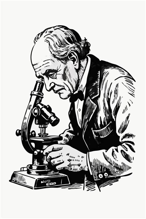 Elderly Scientist Looking Through Microscope In Engraving Style Premium Ai Generated Image