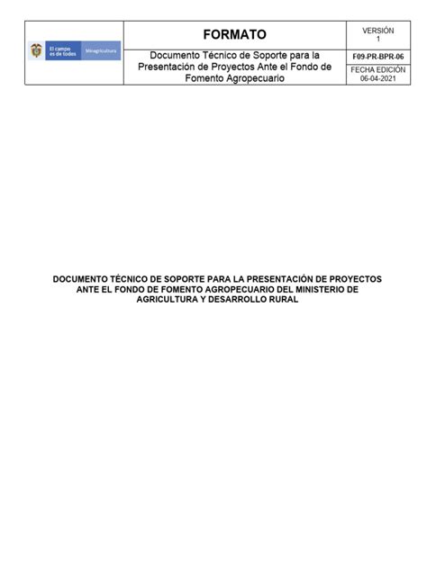 Formato Documento Técnico De Soporte Para La Presentación De Proyectos
