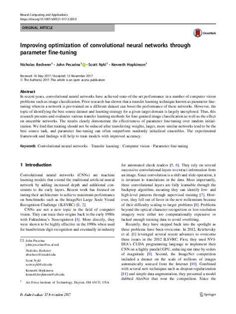 Pdf Improving Optimization Of Convolutional Neural Networks Through Parameter Fine Tuning
