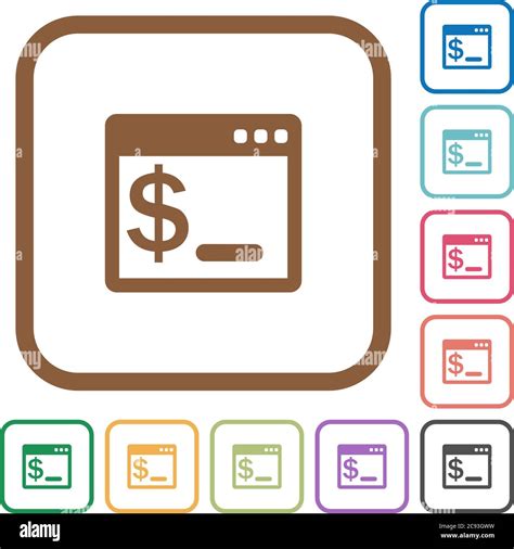 Os Command Terminal Simple Icons In Color Rounded Square Frames On White Background Stock Vector
