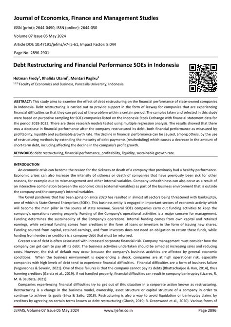 Pdf Debt Restructuring And Financial Performance Soes In Indonesia