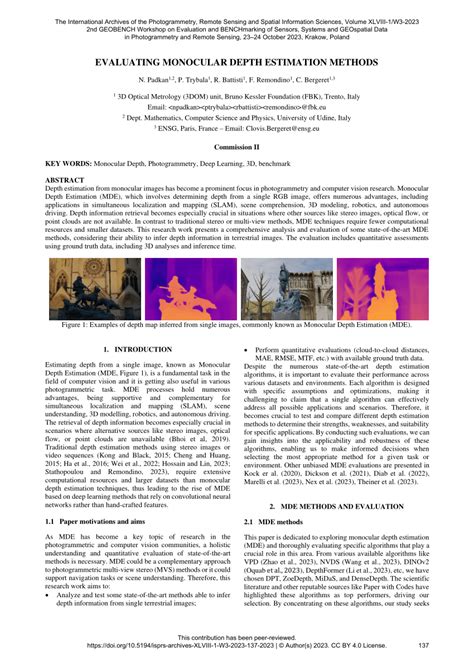 Pdf Evaluating Monocular Depth Estimation Methods