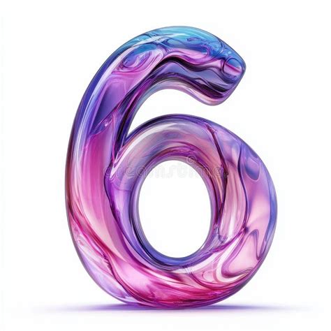 A Colorful Translucent Number Six With Swirling Patterns In Purple And Blue Hues Stock