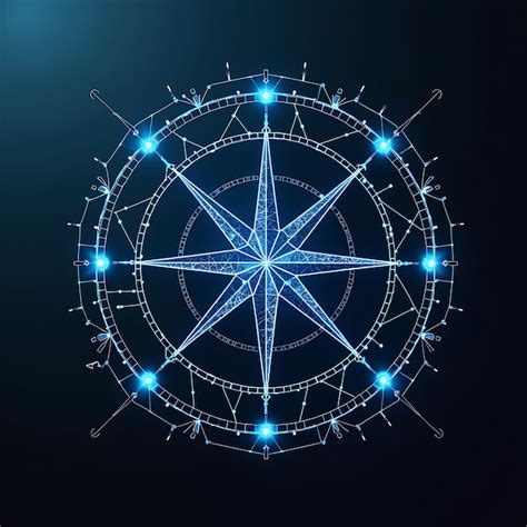 Futuristic Navigation Concept Low Poly Compass Rose Illustration With Points And Lines Premium