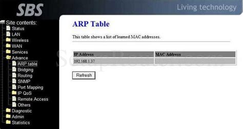 SBS BW Screenshot ARP Table