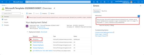 Azure Container Instance Container Group Quota Exceeded In Region