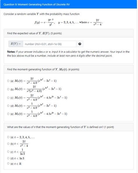 Solved Question 9 Moment Generating Function Of Discrete Rv
