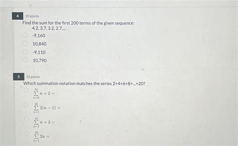 solved 10 points find the sum for the first 200 terms of the