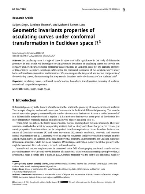 PDF Geometric Invariants Properties Of Osculating Curves Under Conformal Transformation In