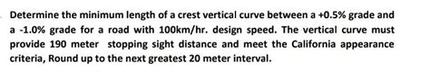solved determine the minimum length of a crest vertical