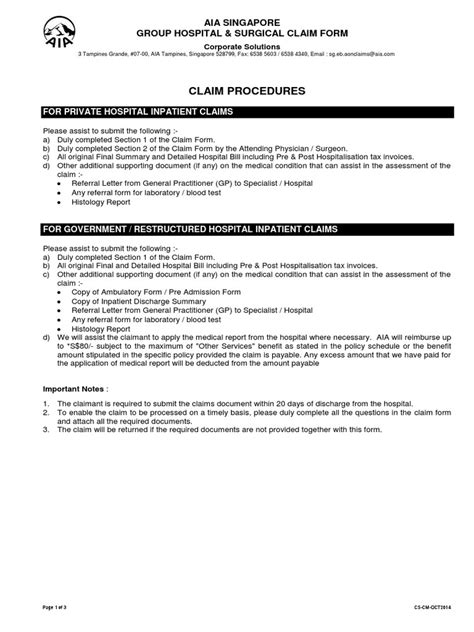 Aon Aia Ghs Claim Form Oct 2014 Pdf General Practitioner Surgery
