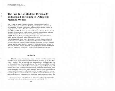 Pdf The Five Factor Model Of Personality And Sexual Functioning In